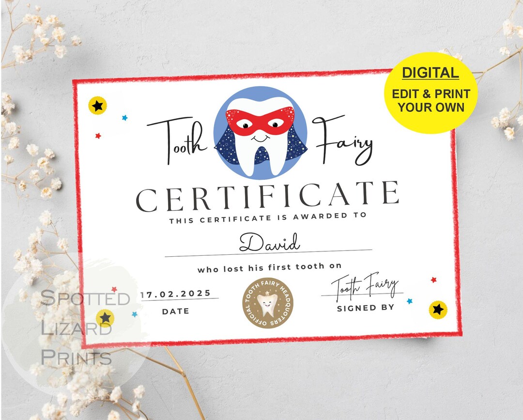EDITABLE Tooth Fairy Certificate | First Tooth Lost | Kids Tooth Fairy ...