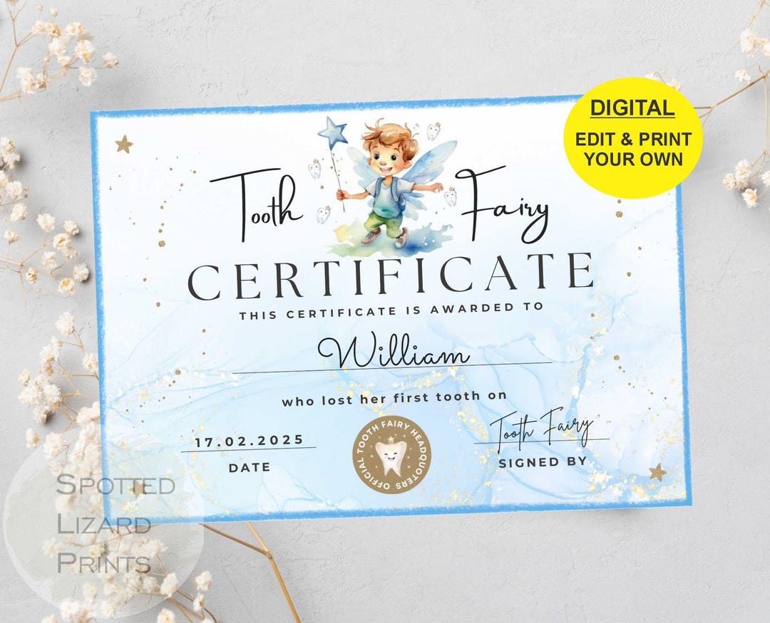 EDITABLE Tooth Fairy Certificate | First Tooth Lost | Kids Tooth Fairy ...