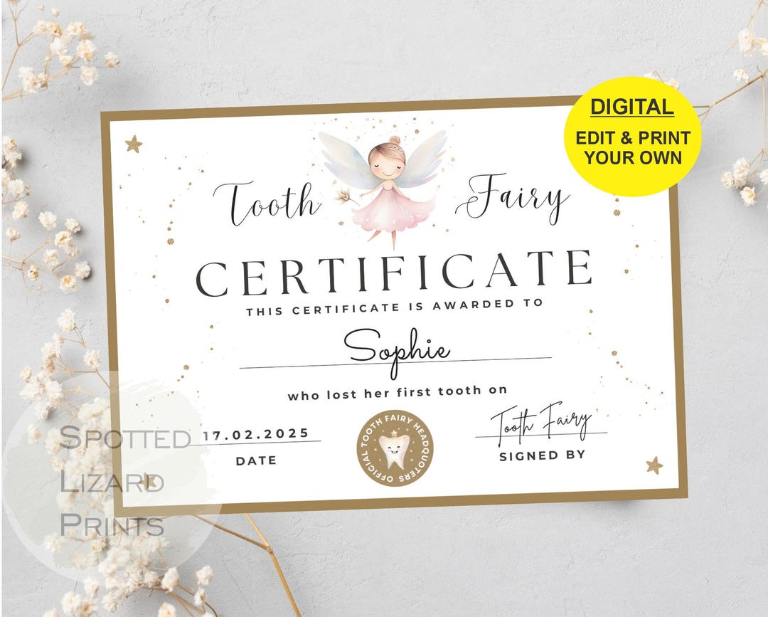 EDITABLE Tooth Fairy Certificate | First Tooth Lost | Kids Tooth Fairy ...