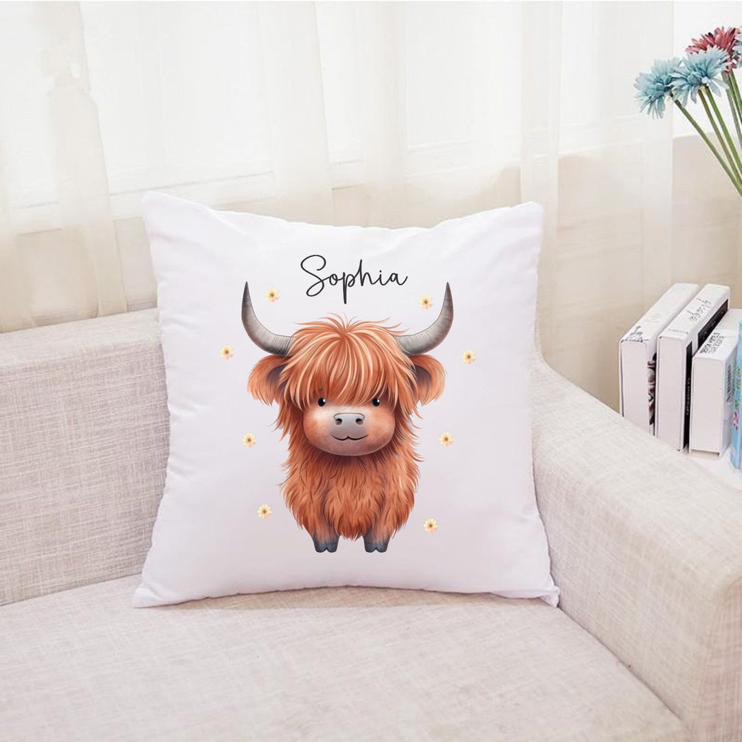 Highland Cow Pillow, Personalised Pillow, Gift for Mothers Day ...