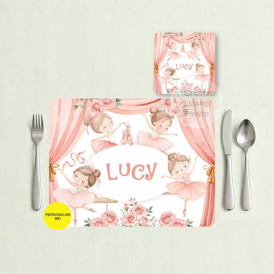 Personalised Ballet Placemat & Coaster Set UK | Ballerina Kids Placemat ...