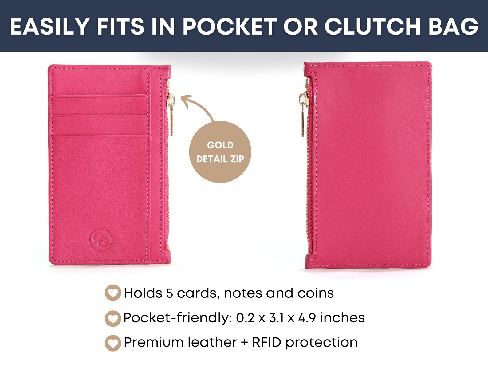 Pink Wallet for Women, Pink Card Holder With Coin Purse, Womens Card ...