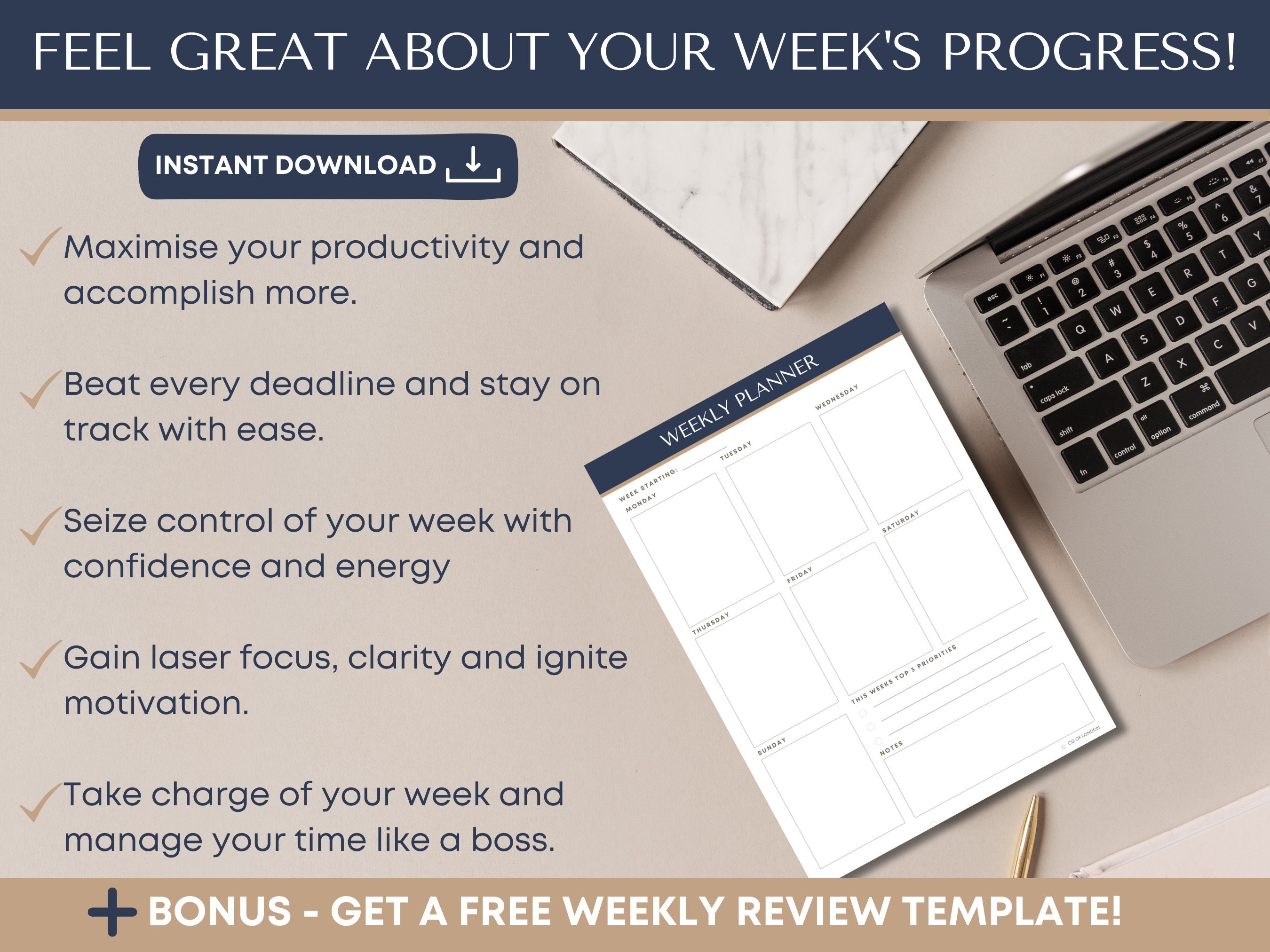 One Page Work Week Planner Printable One Page Week Planner - Etsy