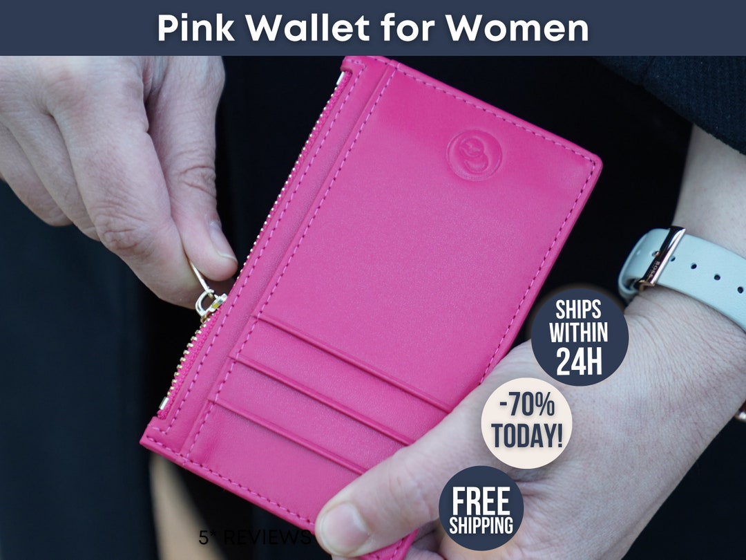 Pink Wallet for Women, Pink Card Holder With Coin Purse, Womens Card ...