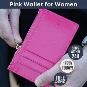 Pink Wallet for Women, Pink Card Holder With Coin Purse, Womens Card ...
