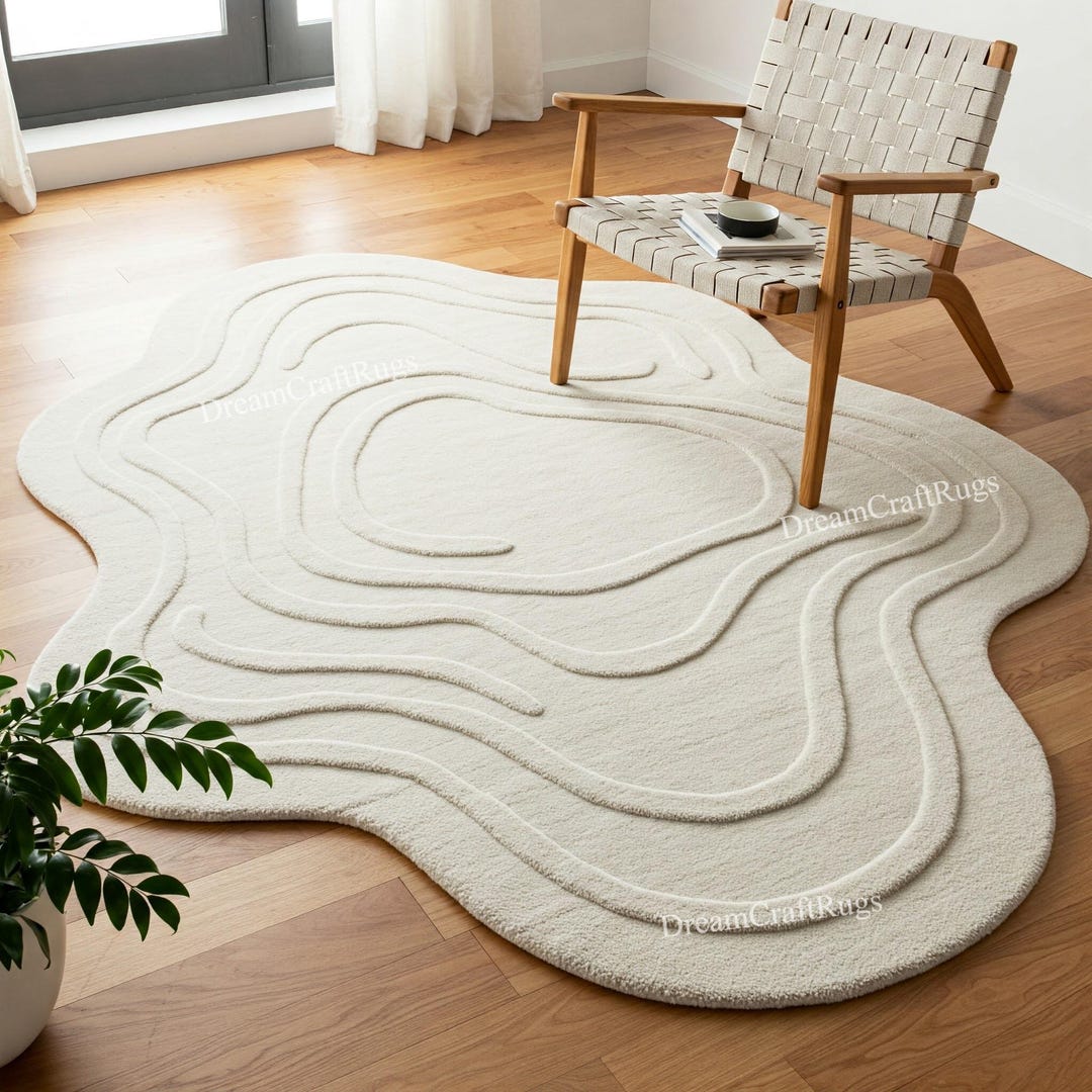 Irregular Shape High & Low Pile Pure White Rug Hand-tufted Modern 100% ...