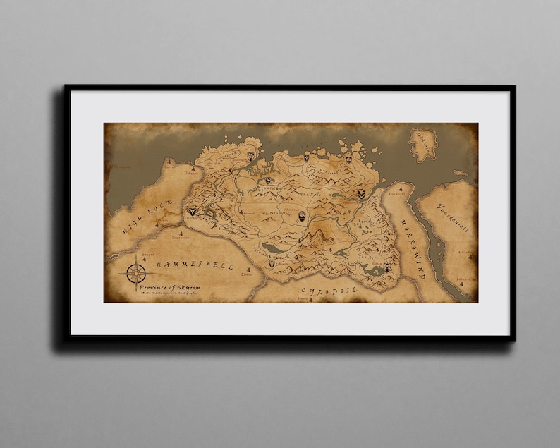 Skyrim Map Posters, the Elder Scrolls Map Poster, Skyrim Map Print, Map ...