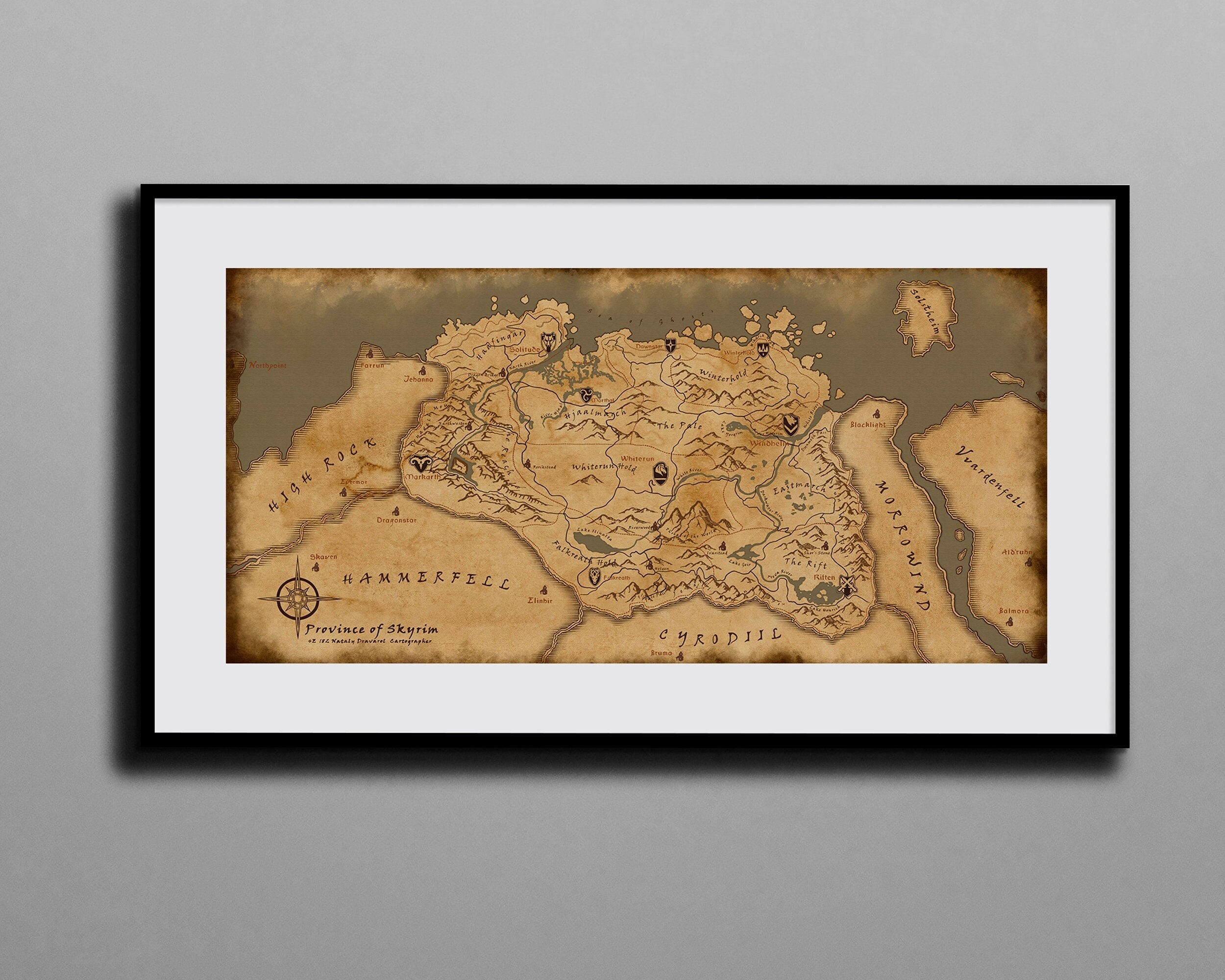 Skyrim Map Posters, the Elder Scrolls Map Poster, Skyrim Map Print, Map ...