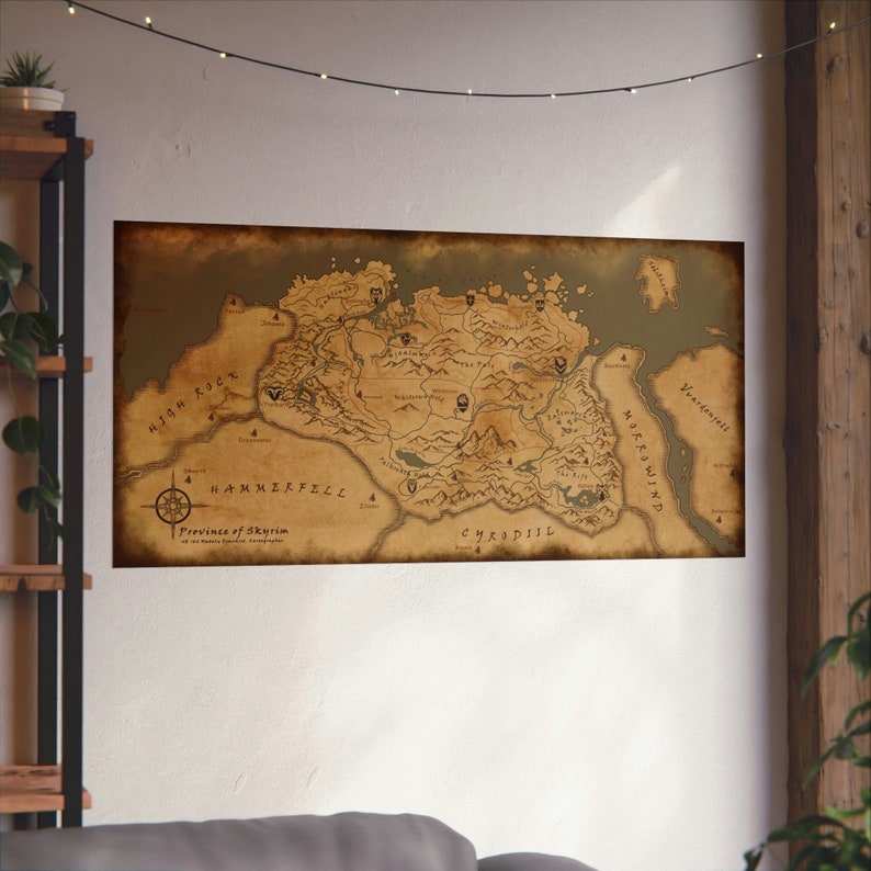 Skyrim Map Posters, the Elder Scrolls Map Poster, Skyrim Map Print, Map ...