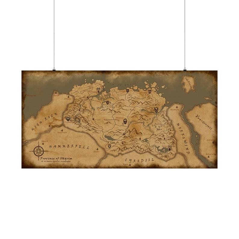 Skyrim Map Posters, the Elder Scrolls Map Poster, Skyrim Map Print, Map ...