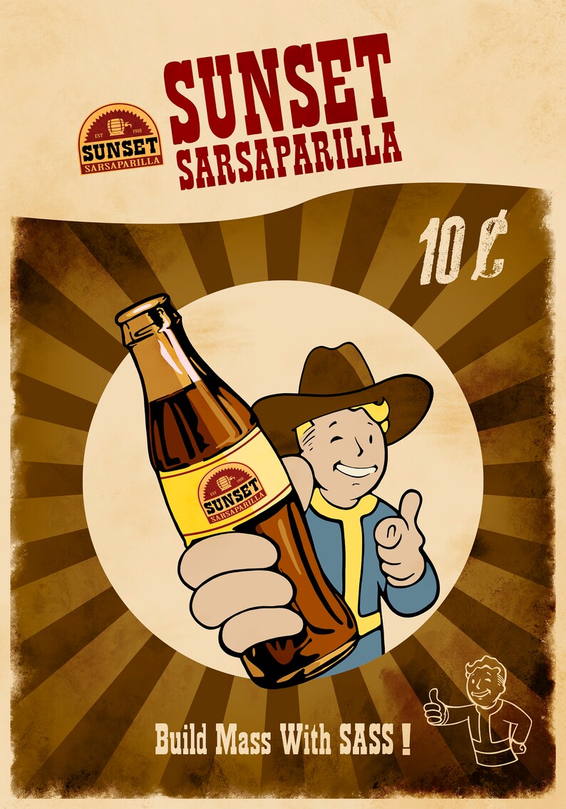 Fallout New Vegas Poster, Sunset Sarsaparilla, Video Games, Retro ...