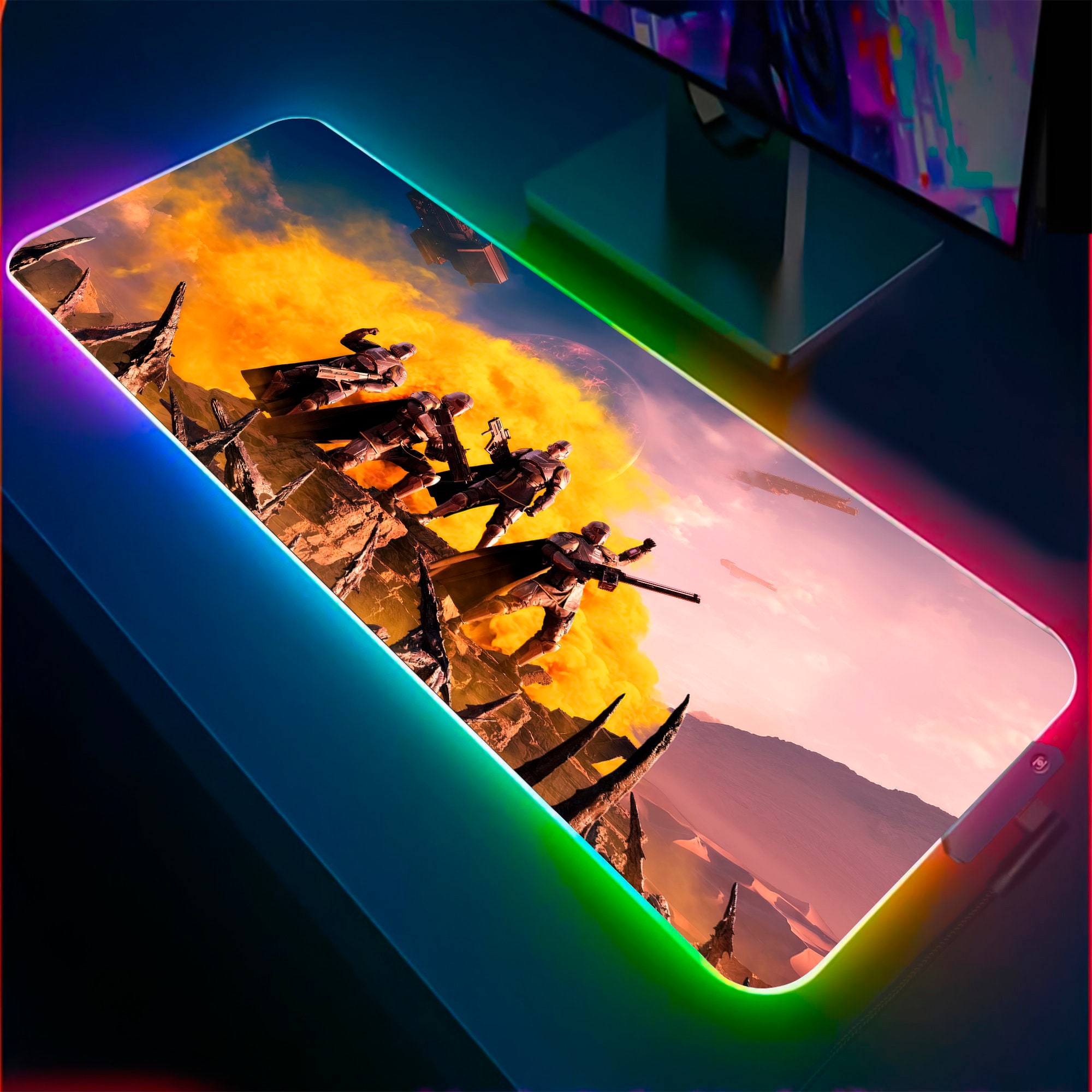 Helldivers 2 Desk Mat, Gaming Mousepad, LED RGB Gaming Desk Pad, Four ...