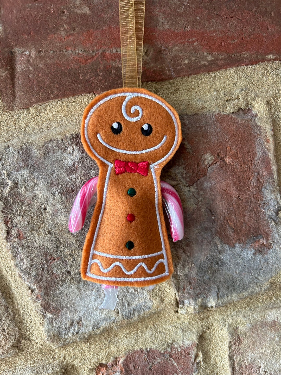 Gingerbread Man Decoration Cane Candy Holder Hanging - Etsy
