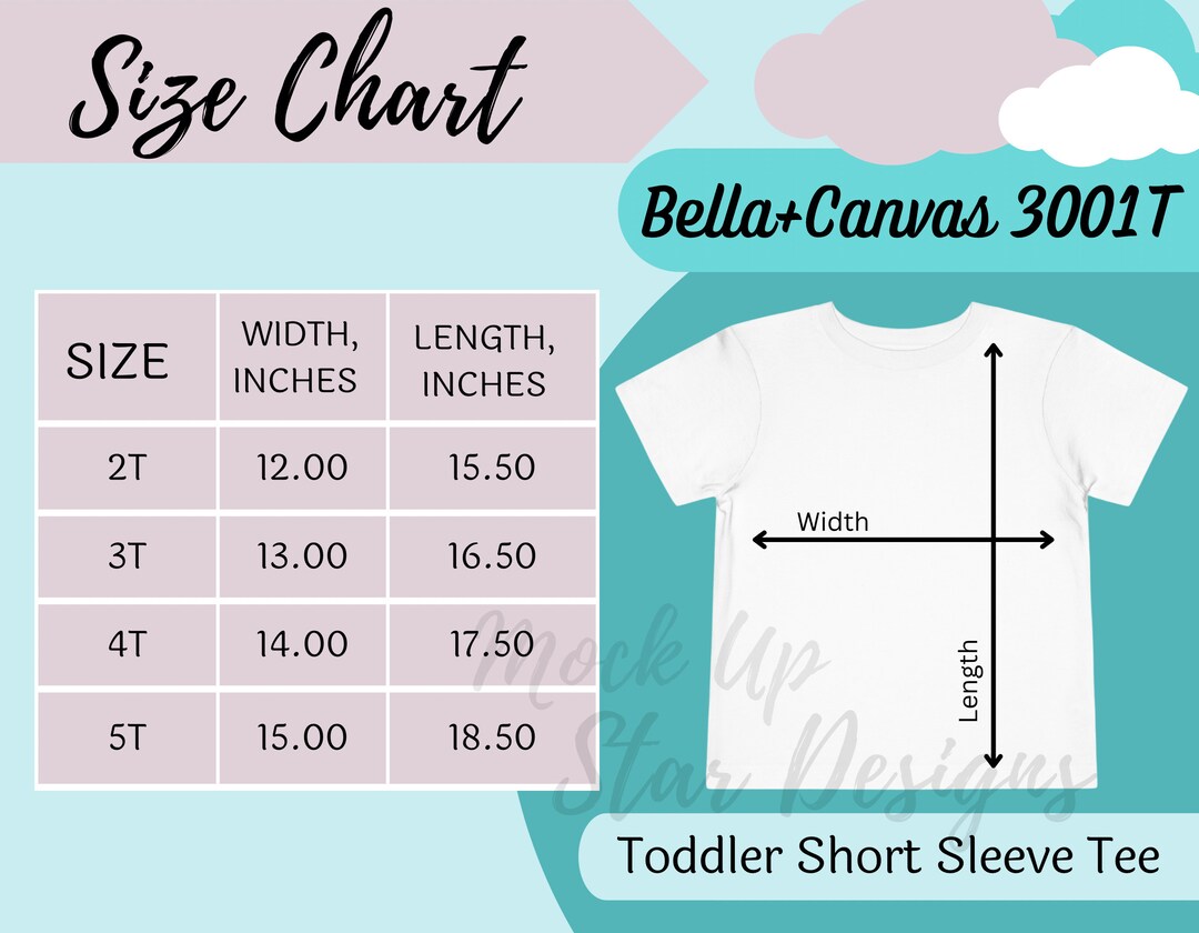 Bella Canvas 3001T Size Chart Toddler Bella Canvas Tee Size Chart 3001T Size Table Bella Canvas ...