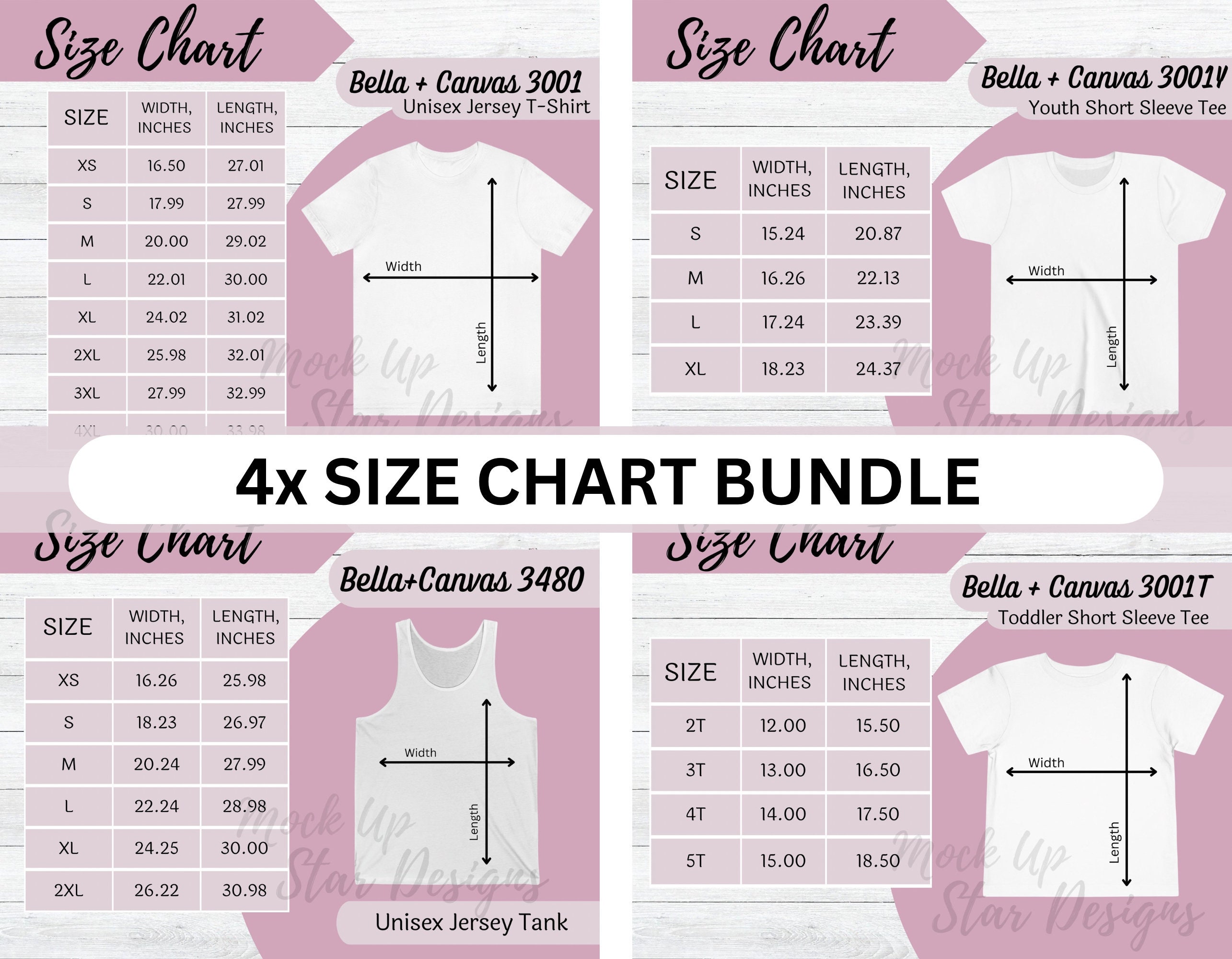 Bella Canvas Size Chart Mockup Bundle Bella Canvas 3001 Size Chart ...