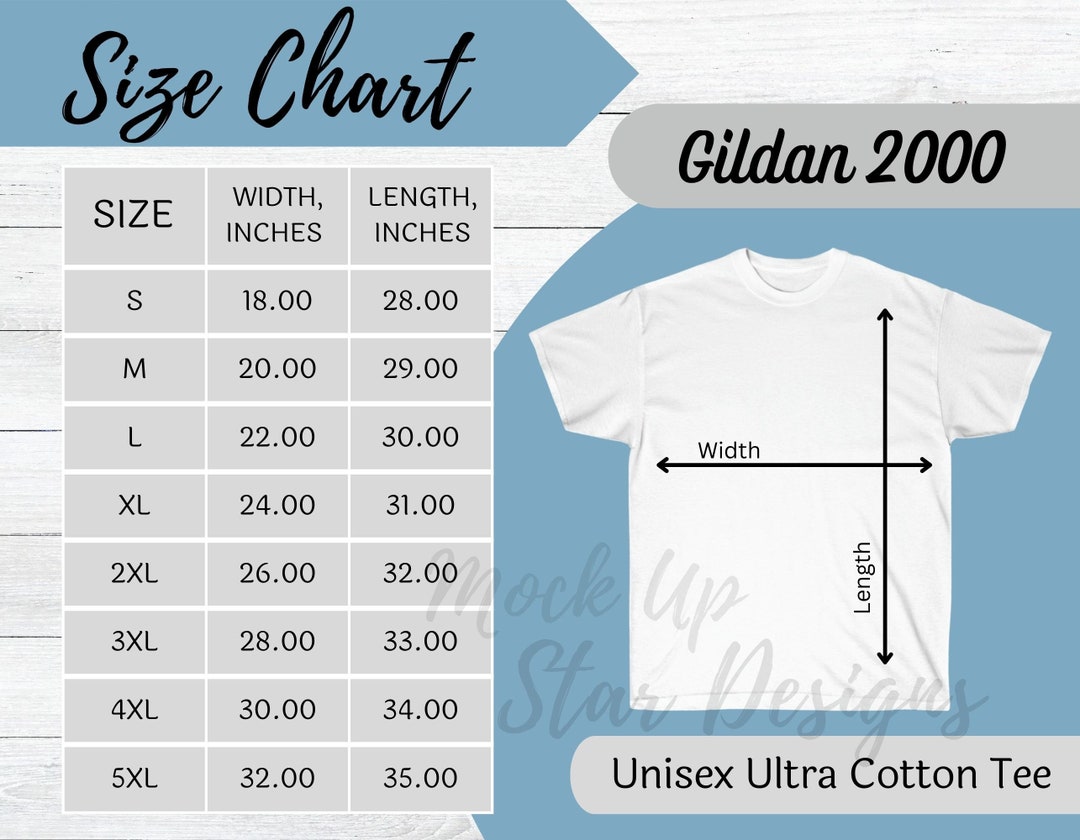 Gildan 2000 Size Chart Gildan 2000 T-shirt Size Chart Mockup Gildan ...