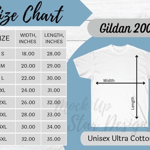 Gildan 2000 Size Chart Gildan 2000 T-shirt Size Chart Mockup Gildan ...