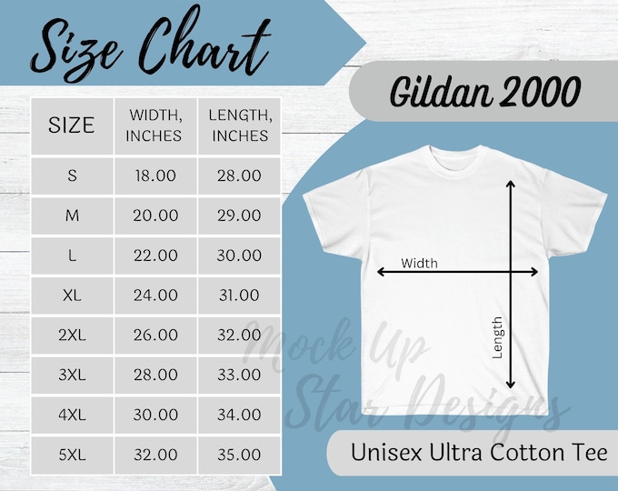 Gildan 2000 Size Chart Gildan 2000 T-shirt Size Chart Mockup Gildan 2000 Unisex Ultra Cotton Tee ...