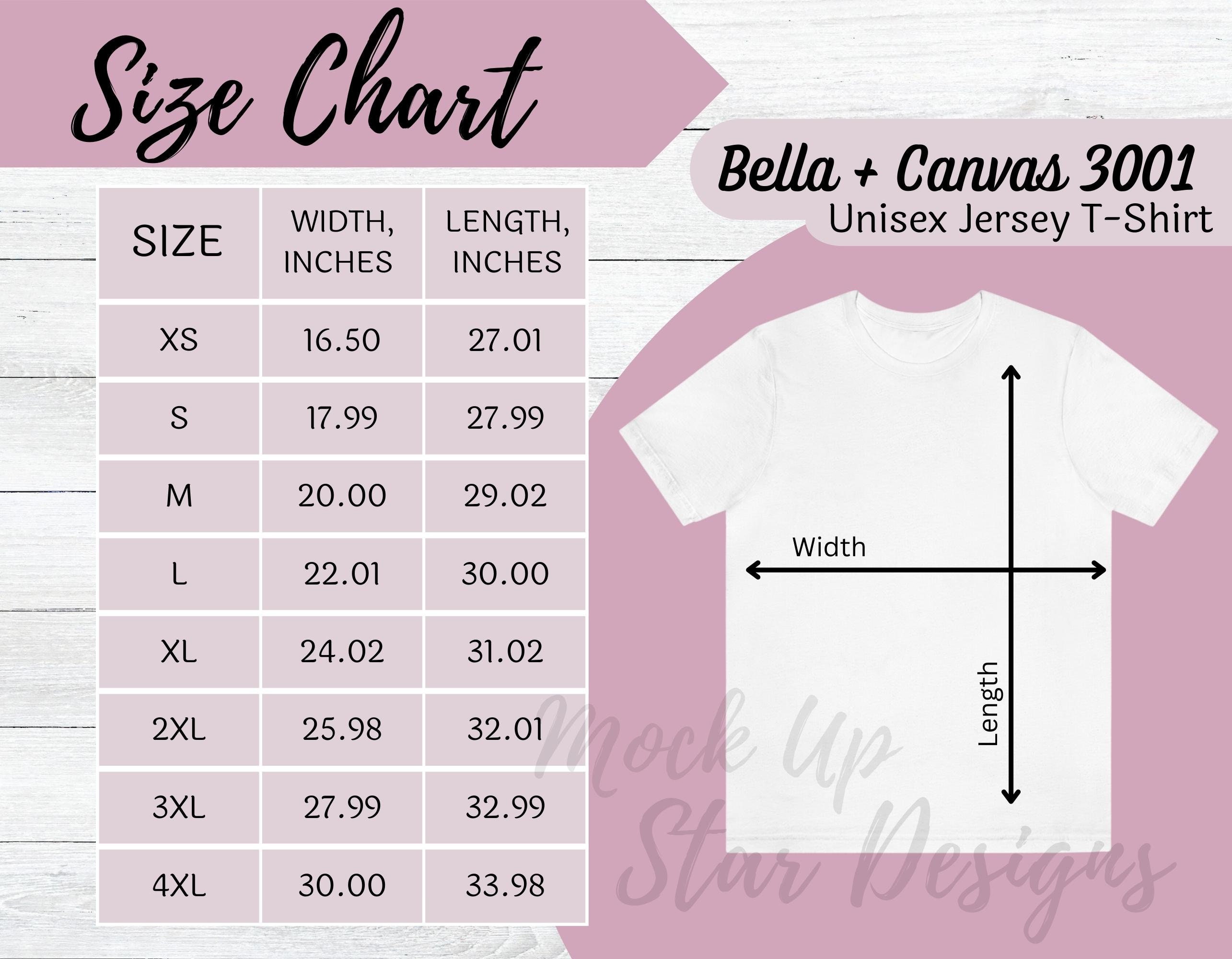 Bella Canvas Size Chart Mockup Bundle Bella Canvas 3001 Size Chart ...