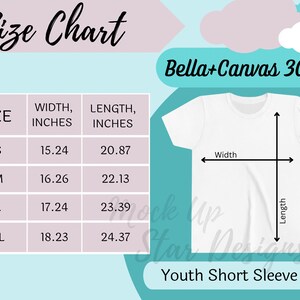 Bella Canvas 3001Y Size Chart Bella Canvas Kids Size Chart - Etsy