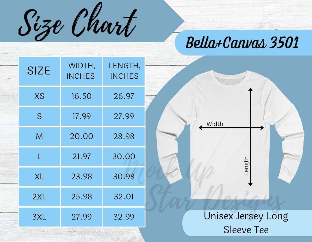 Bella Canvas 3501 Size Chart Bellacanvas 3501 Unisex Jersey Long Sleeve ...