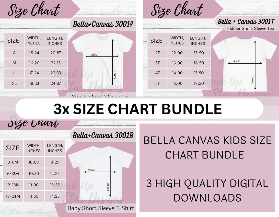 Bella Canvas Kids Size Chart Mockup Bundle Bella Canvas 3001Y Size ...