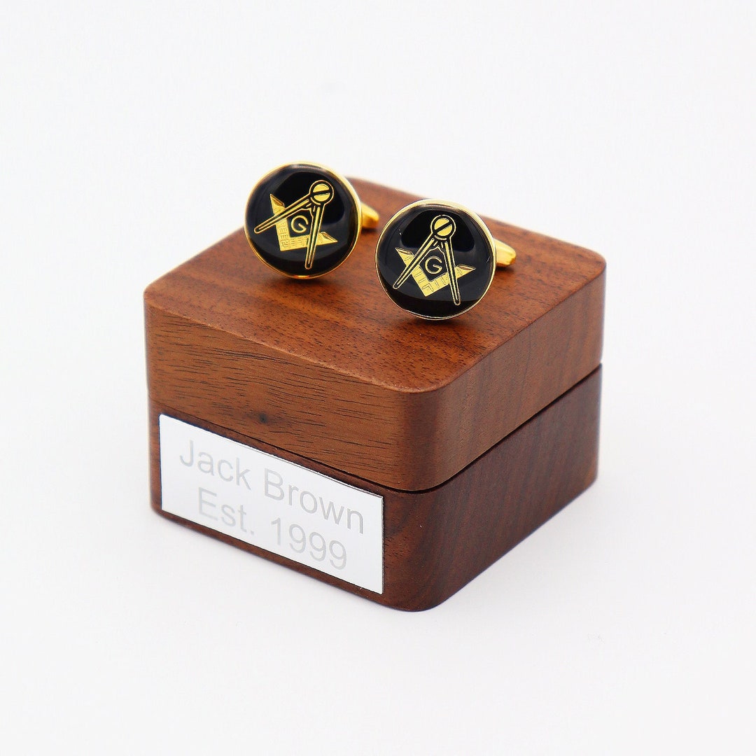 Black & Gold Round Masonic G Cufflinks | Custom Cuff Links Gift for ...