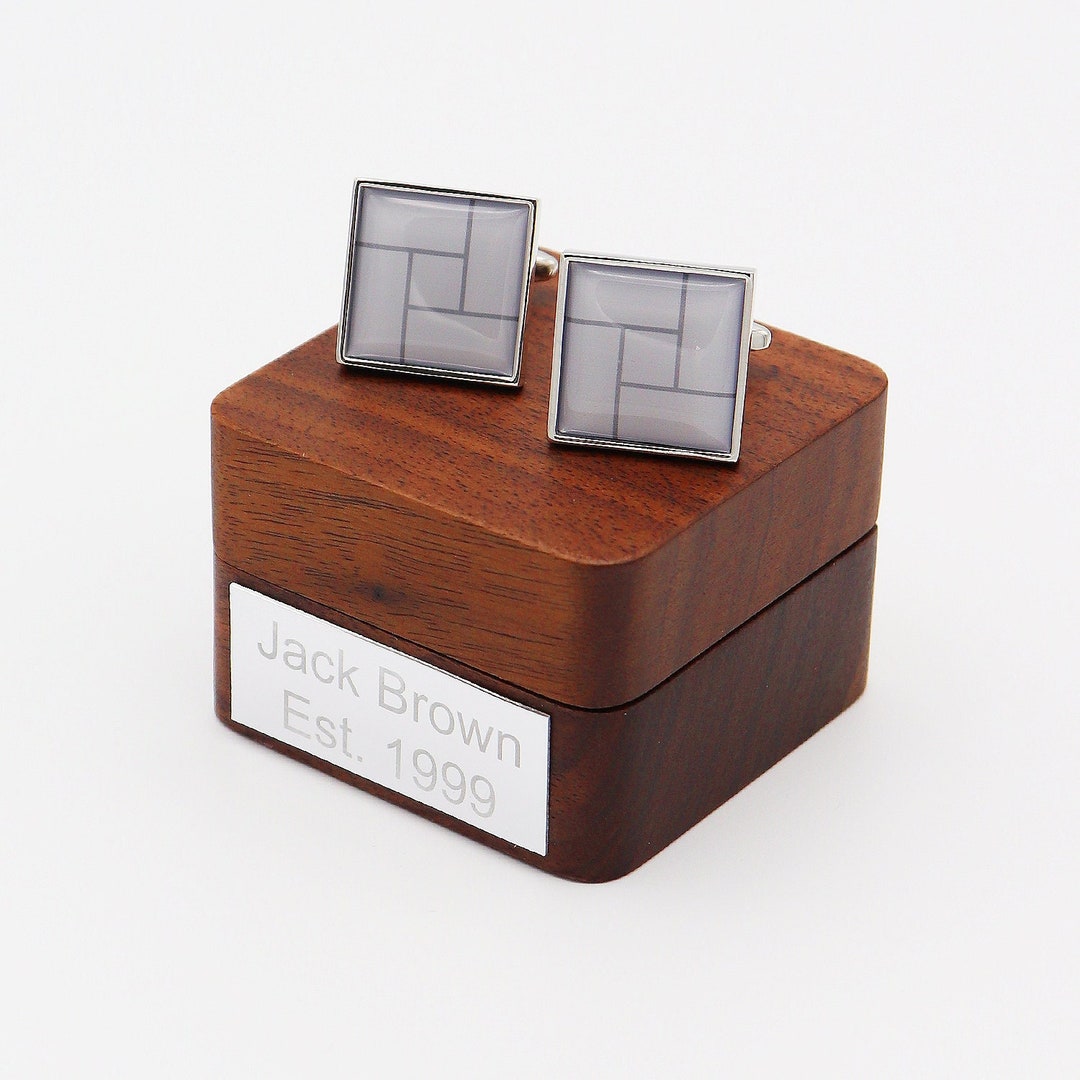 Personalised Square Grey Pattern Cufflinks | Custom Engraved Gift for ...