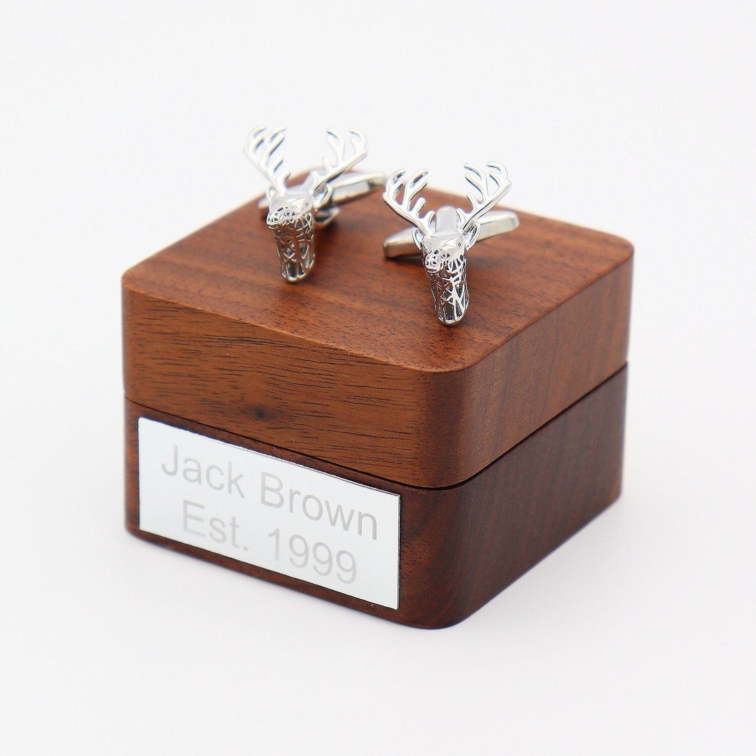 Geometric Stag Head Cufflinks | Personalized Gift With Walnut Box - Etsy