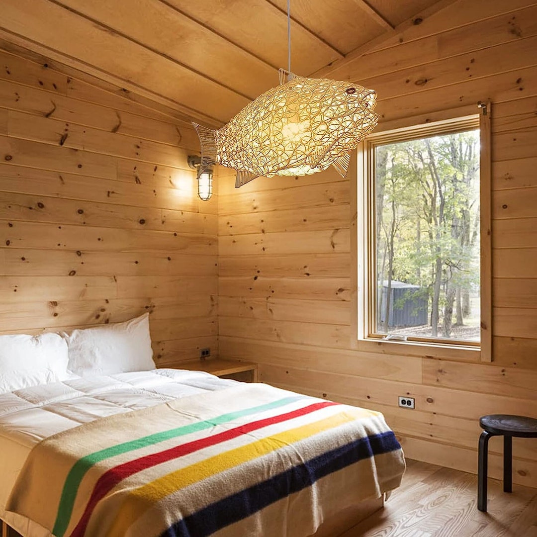 Fish-shaped Rattan Light Natural Wicker Ceiling Hanging - Etsy