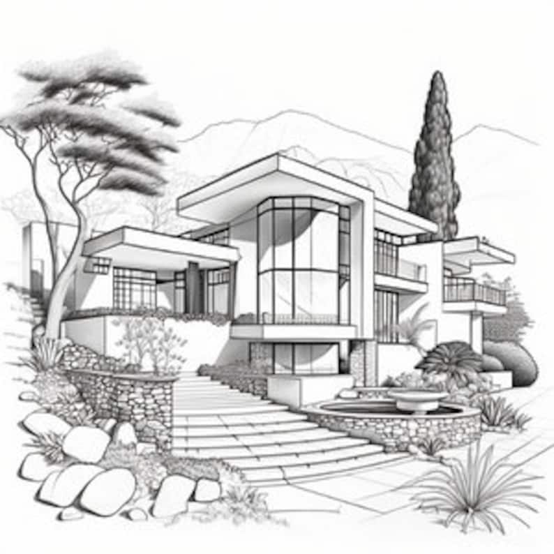 The Modern Villa Masterpiece: A Coloring Book for Designers - Etsy