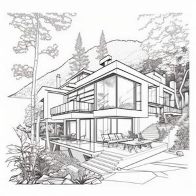 The Modern Villa Masterpiece: A Coloring Book for Designers - Etsy