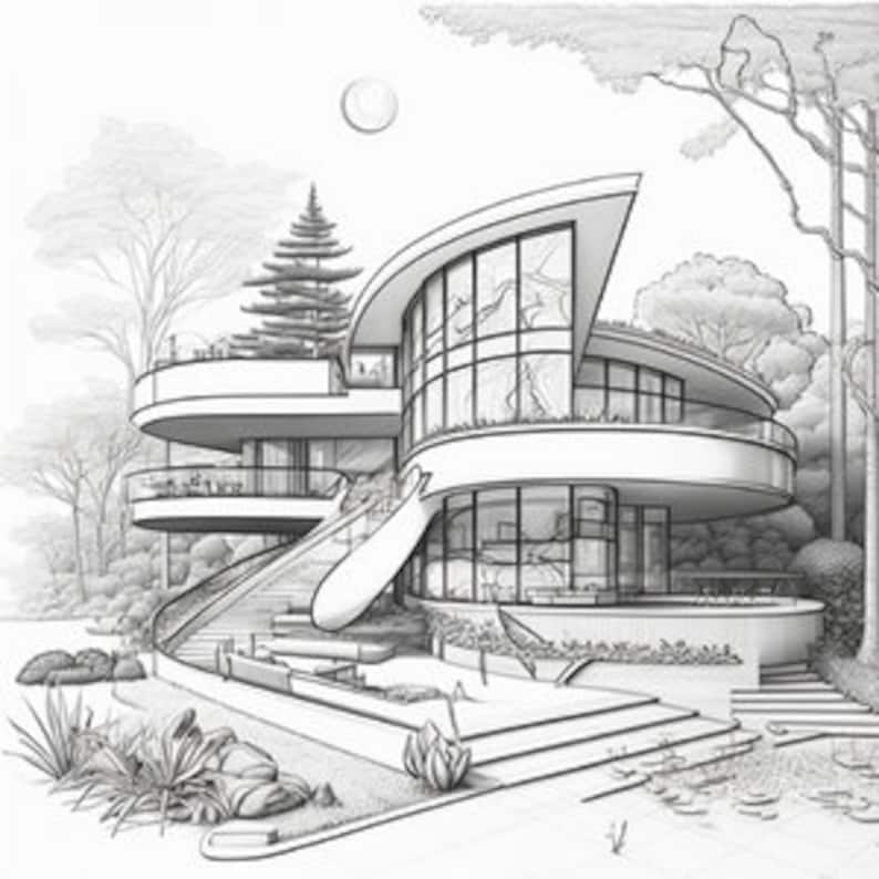 The Modern Villa Masterpiece: A Coloring Book for Designers - Etsy