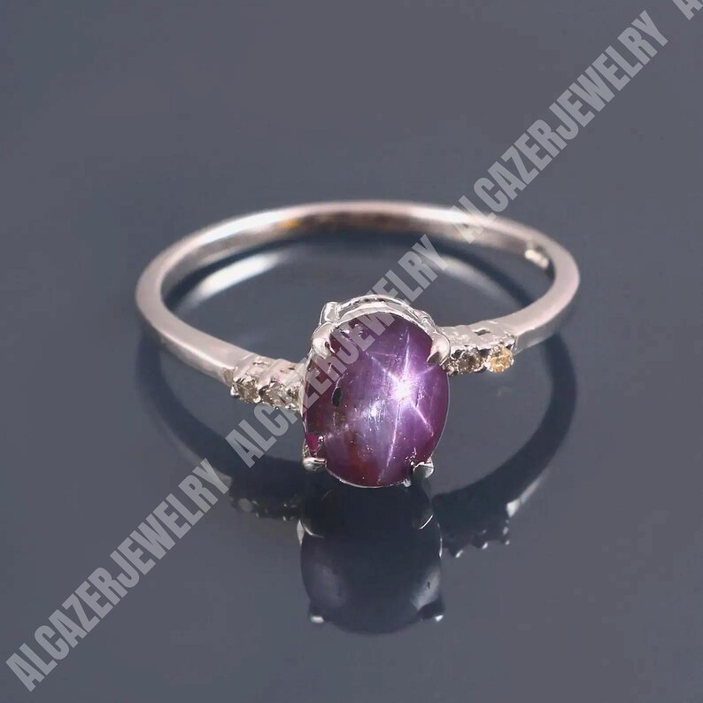 Purple Star Ruby Ring, 925 Sterling Silver, CZ Diamond Accents - Etsy