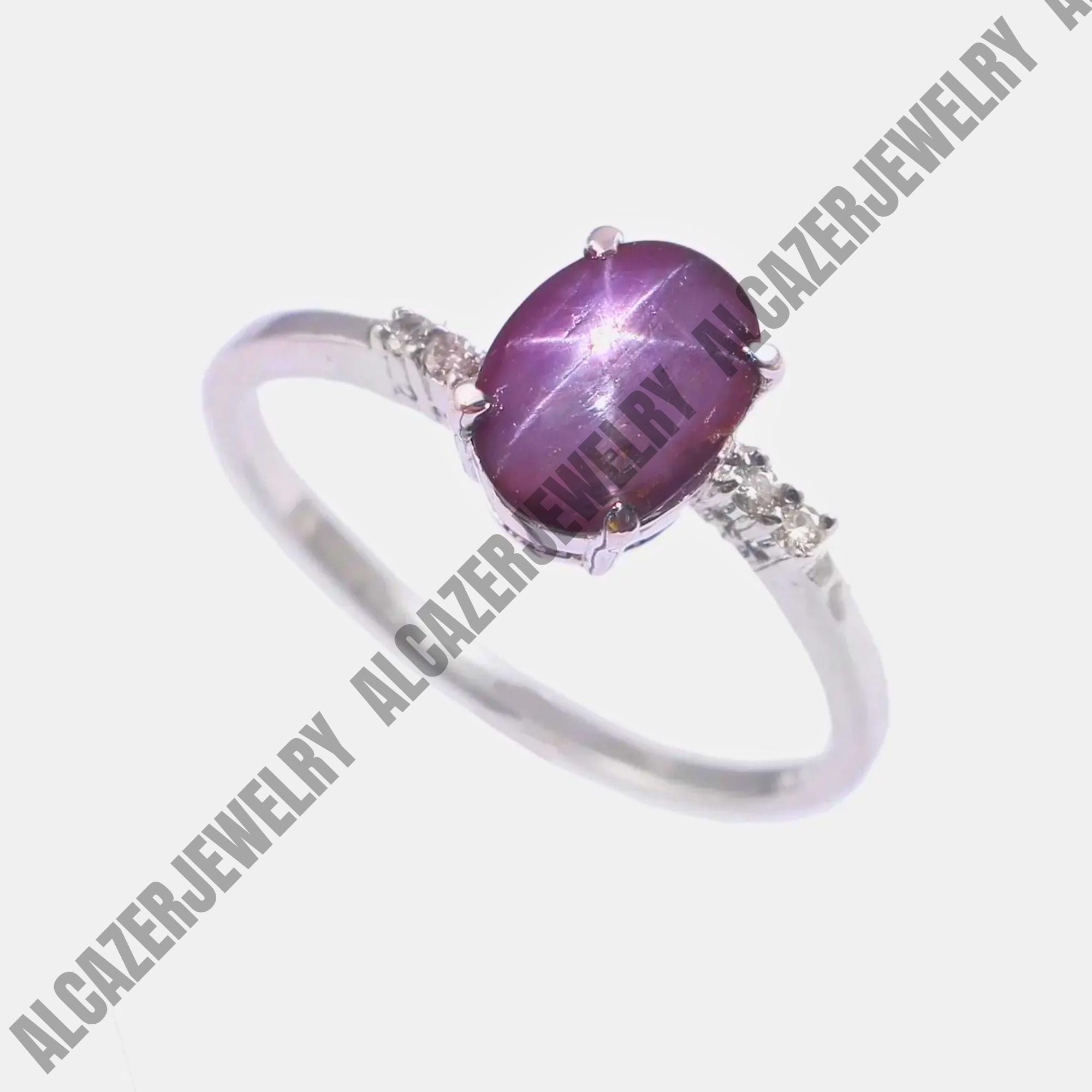 Purple Star Ruby Ring, 925 Sterling Silver, CZ Diamond Accents - Etsy