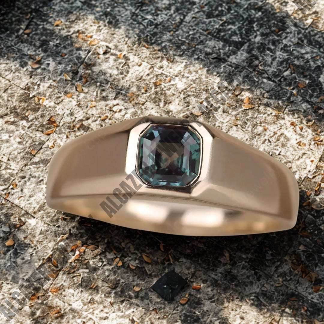 Minimalist Alexandrite Wedding Ring, Sterling Silver Asscher Cut, Bezel ...