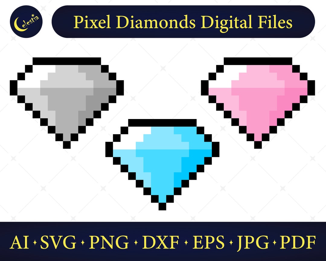 Pixel Diamonds Digital Files Pixel Art Cut Files Crystal Gems Vector ...