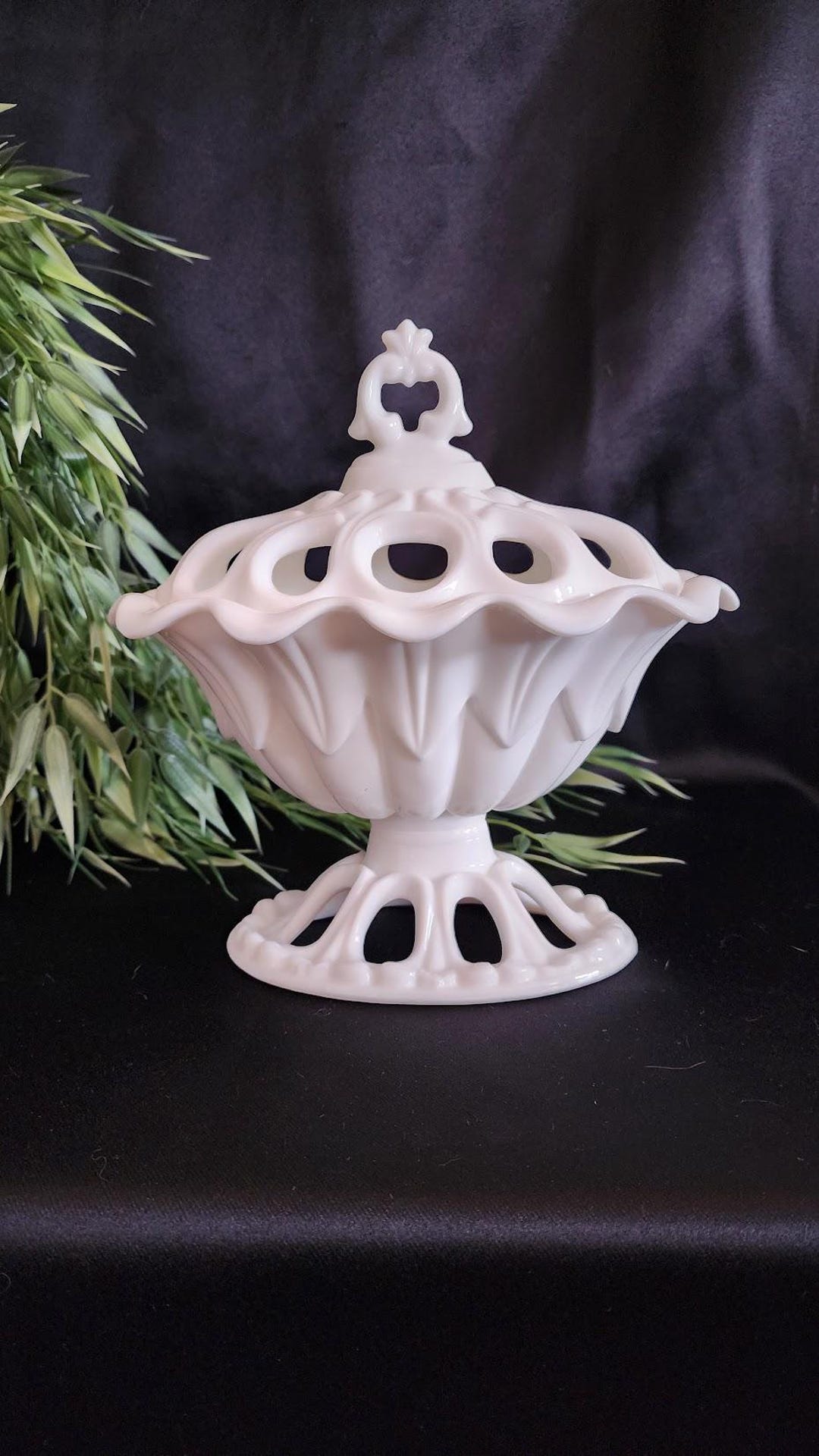 Vintage Fostoria Franklin White Milk Glass Covered Footed Candy Dish ...