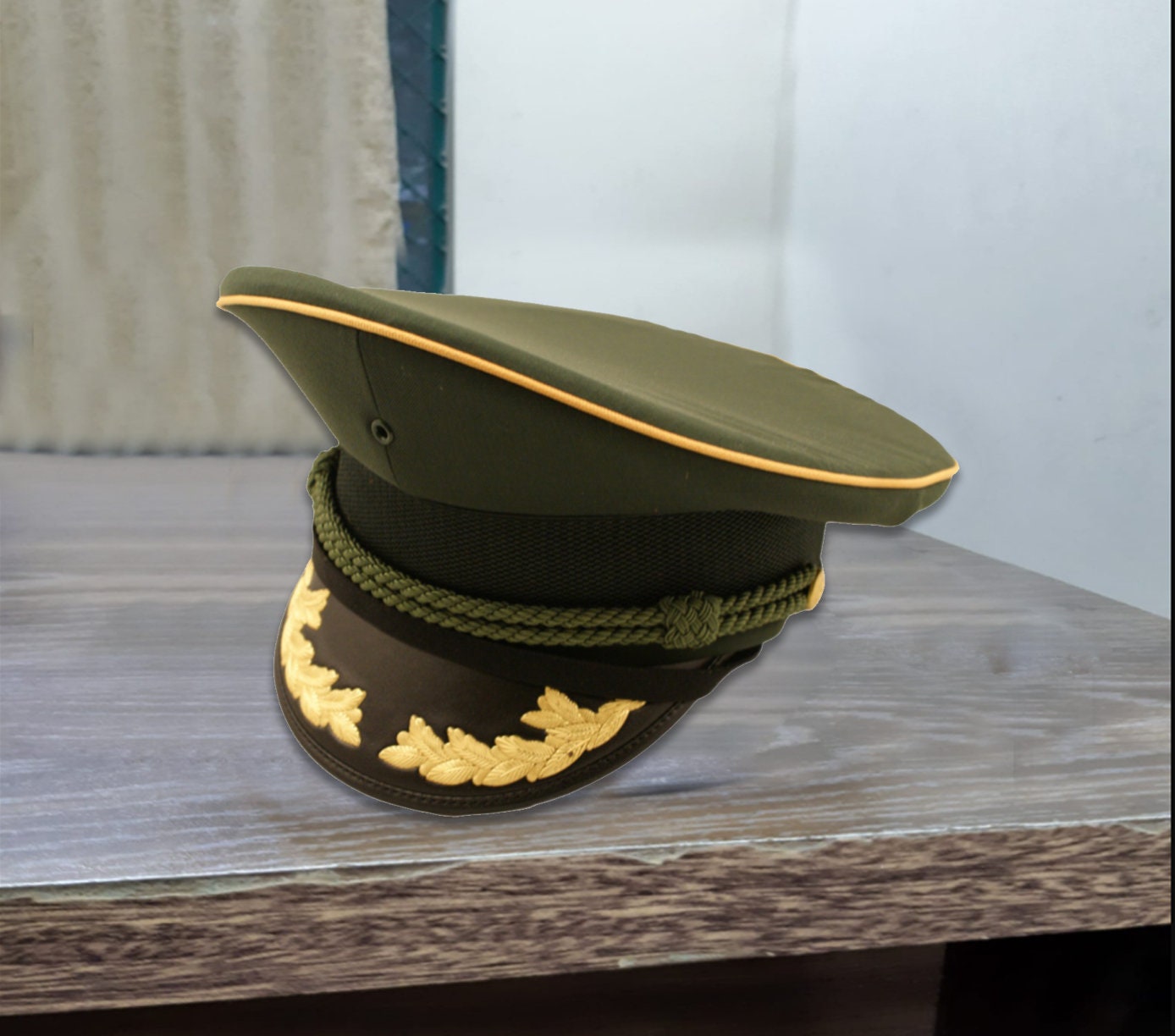 Olive Green Officer Style Peak Scrambled Eggs Embroidery Cap - Etsy