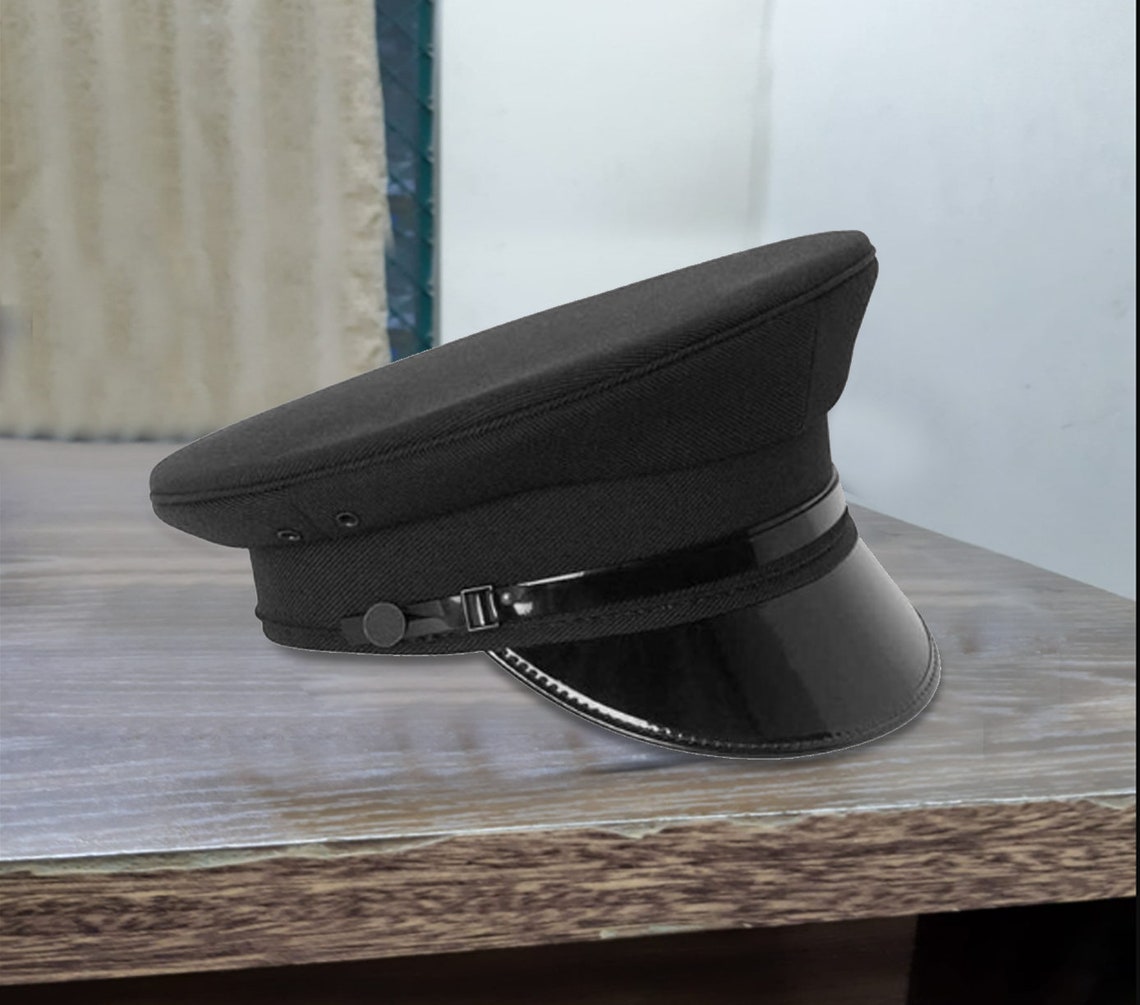 Black Officer Style Peak Cap Festival Hats Uniform Hat Army - Etsy