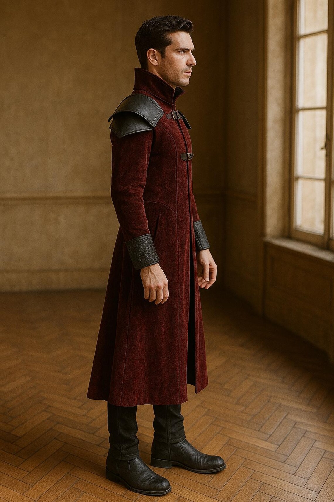 Halloween Gothic Red Velvet Coat for Men, Vampire Trench Coat ...