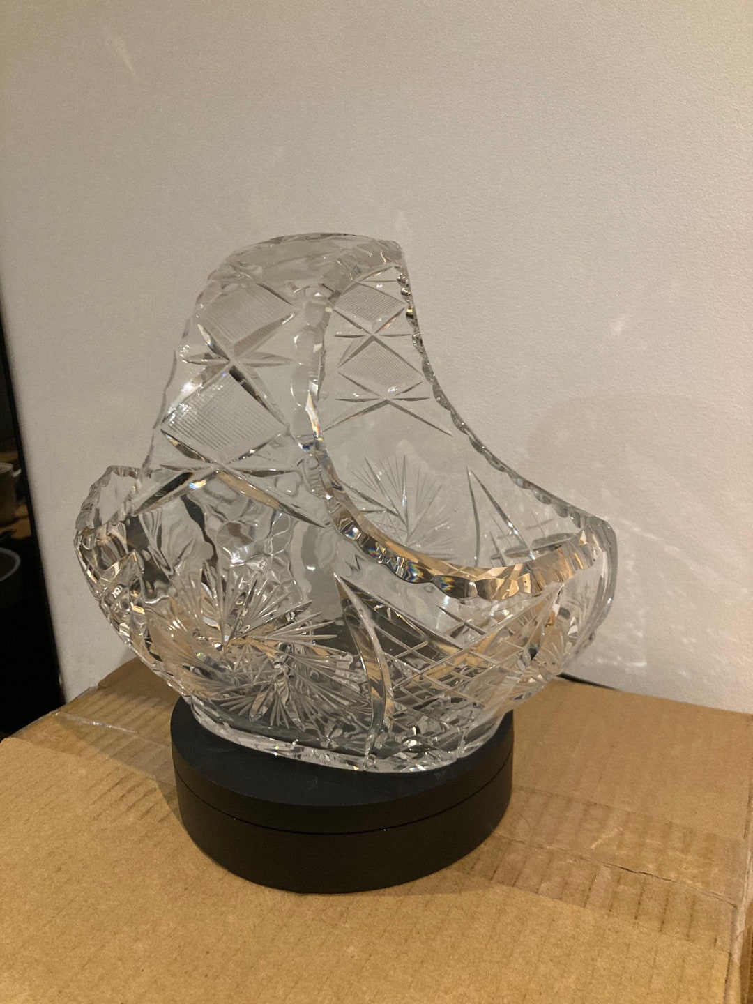 Vintage Heavy Lead Crystal Glass Vase Basket, Starburst and Hobstar ...