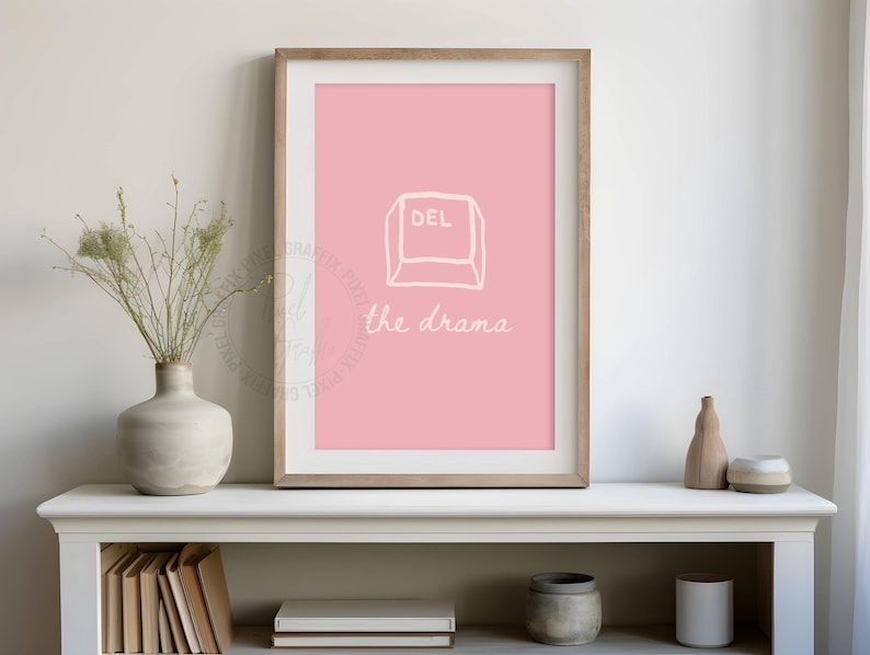 Minimalist Pink Computer Poster | Funny Humorous Tech Wall Art Print, Cute Desk Setup Decor ...