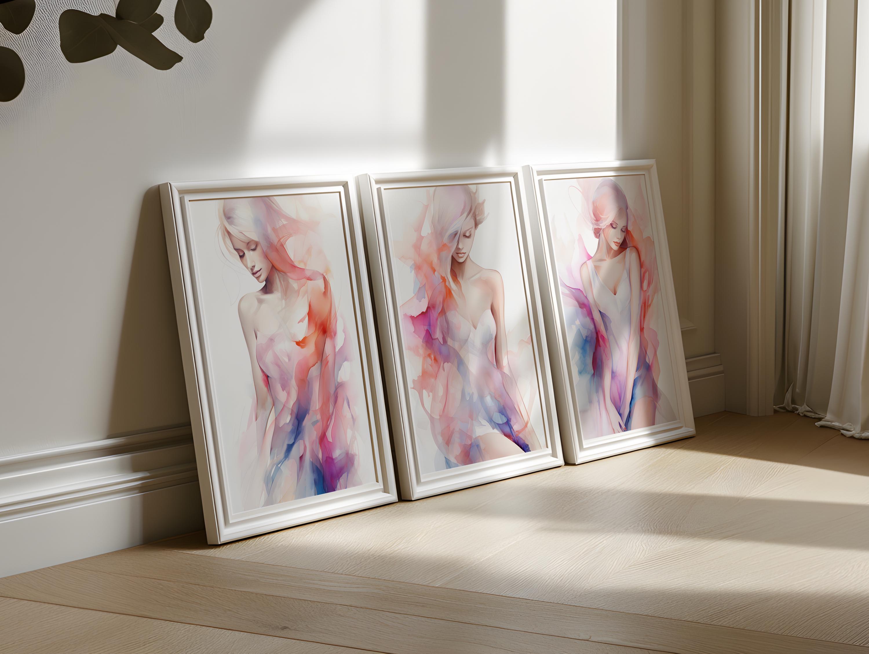 Set of 3 Colorful Women Portraits Wall Art DIGITAL DOWNLOAD Feminine ...
