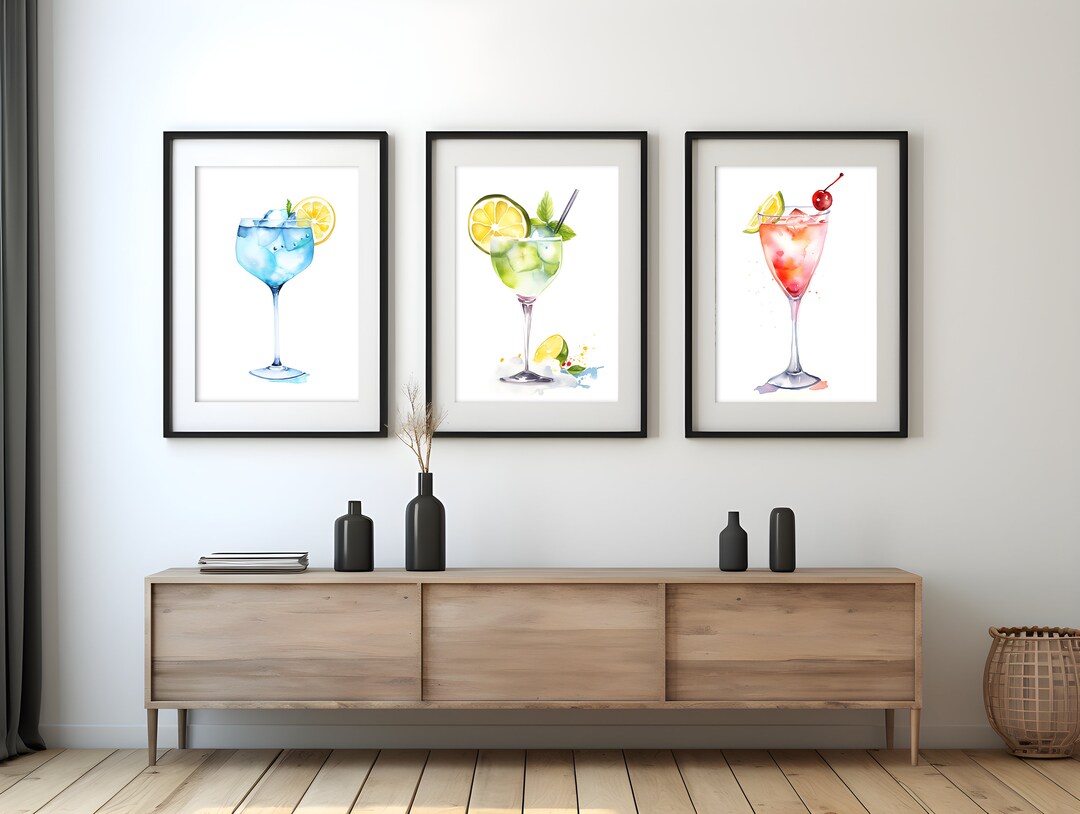 Cocktail Posters Set of 3 Cocktail Poster Set Bar Decor Bar Wall Art ...