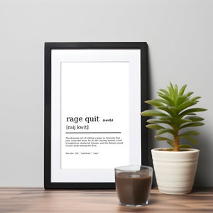 Funny Rage Quit Definition Wall Art Gamer Definition Print Funny Gaming ...