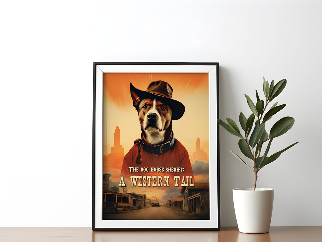 Funny 70s Style Western Dog Movie Poster Animal Wall Art Western Movie ...