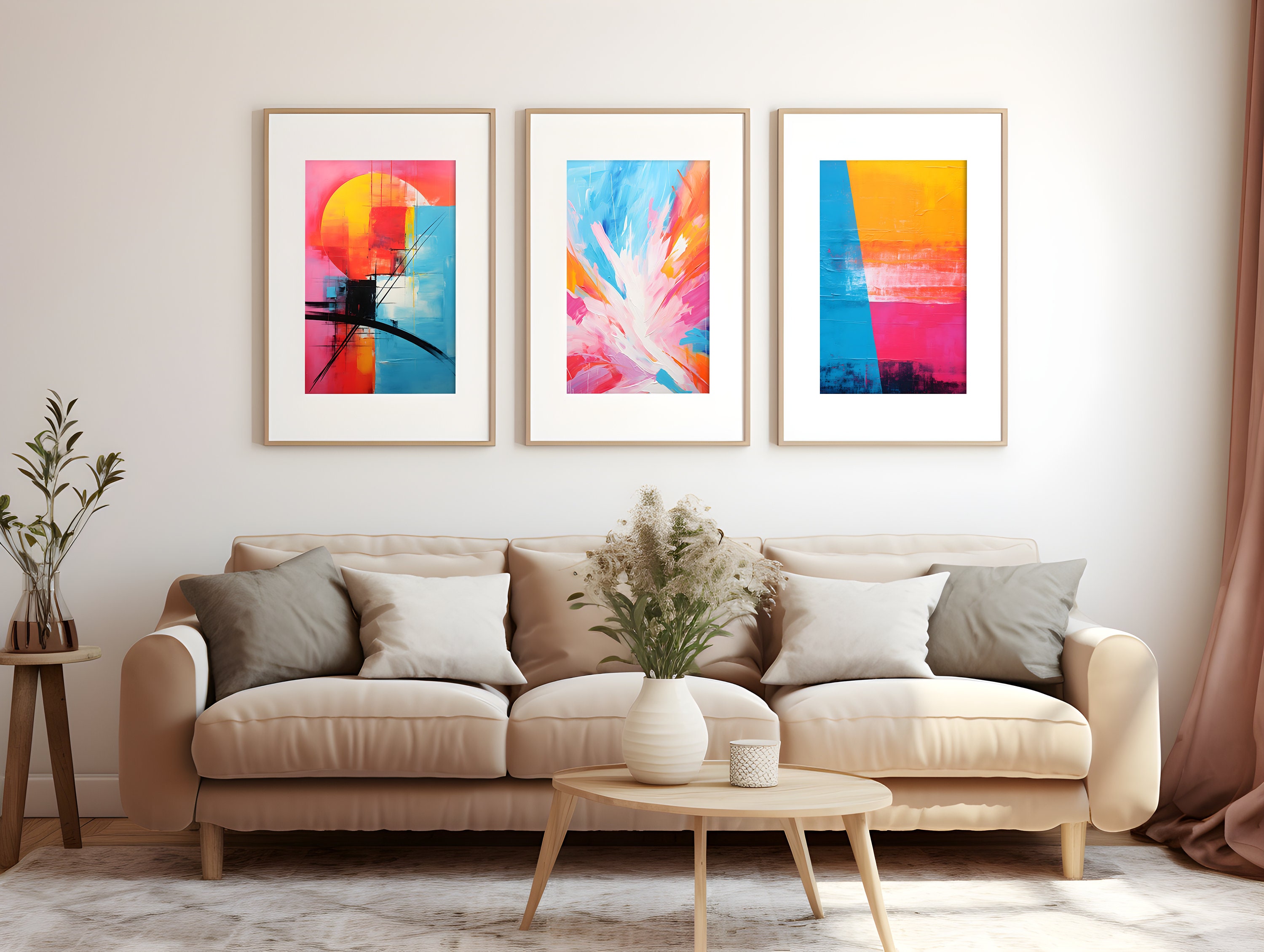 Set of 3 Colorful Abstract Art Prints Abstract Wall Art Printable Wall ...