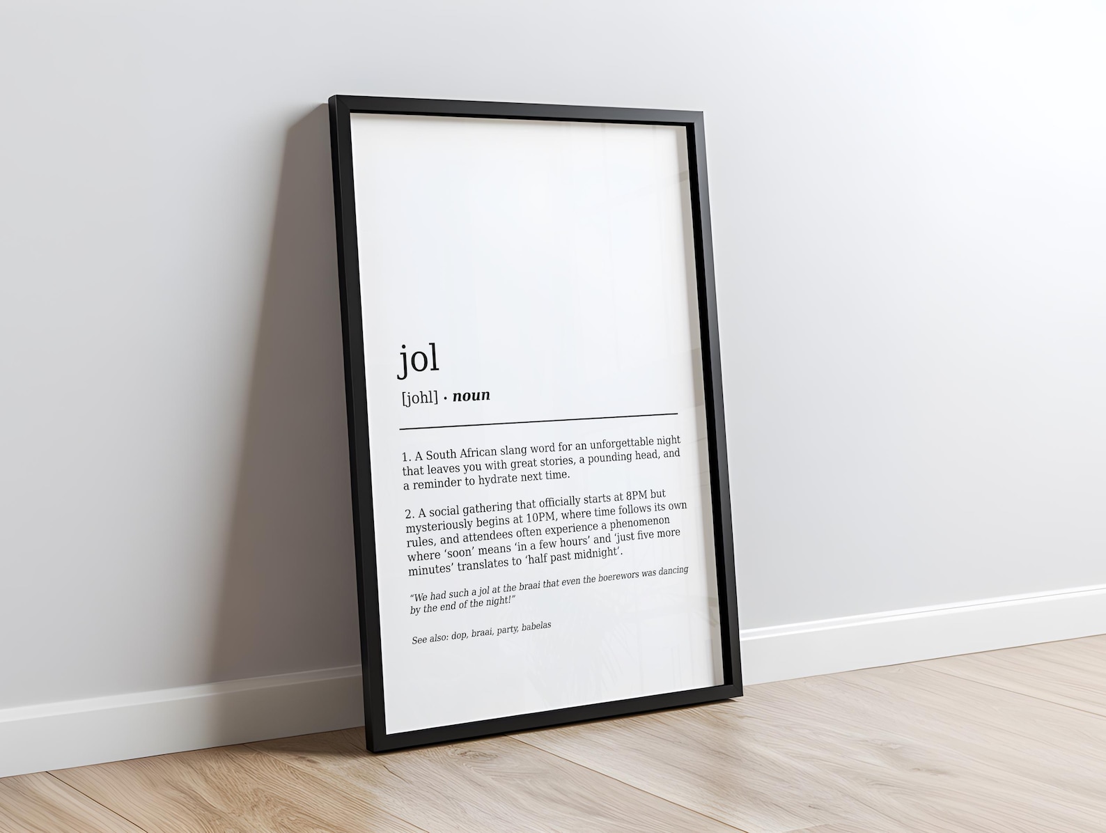Jol Funny Dictionary Definition Wall Art South African Slang South ...