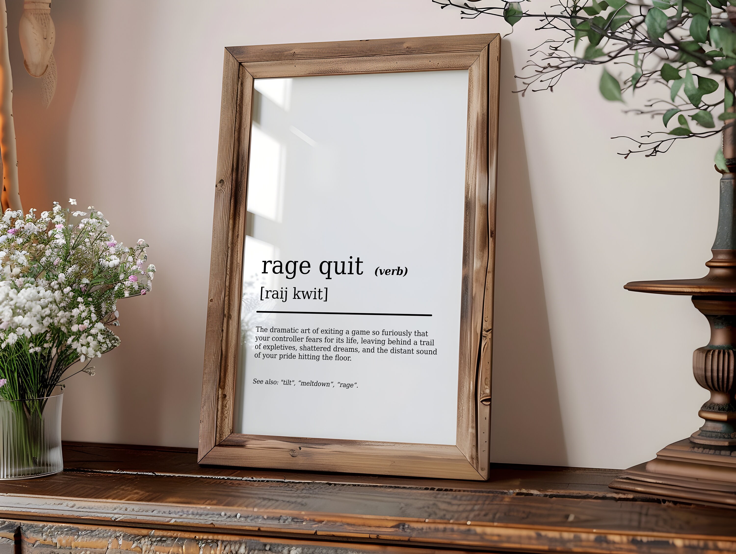 Funny Rage Quit Definition Wall Art Gamer Definition Print Funny Gaming ...